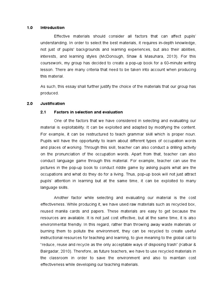 Justification (Developing Resources and Materials) | PDF | Recycling ...