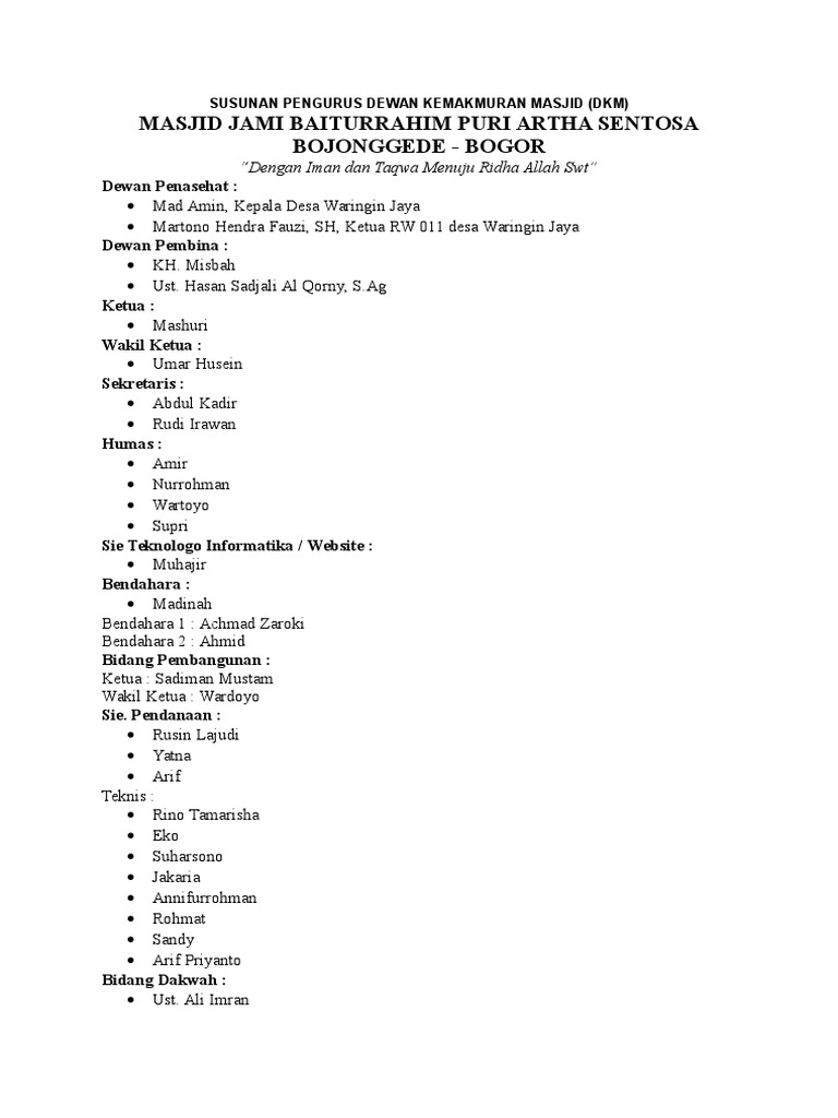 Contoh Pengurus DKM | PDF | Seni