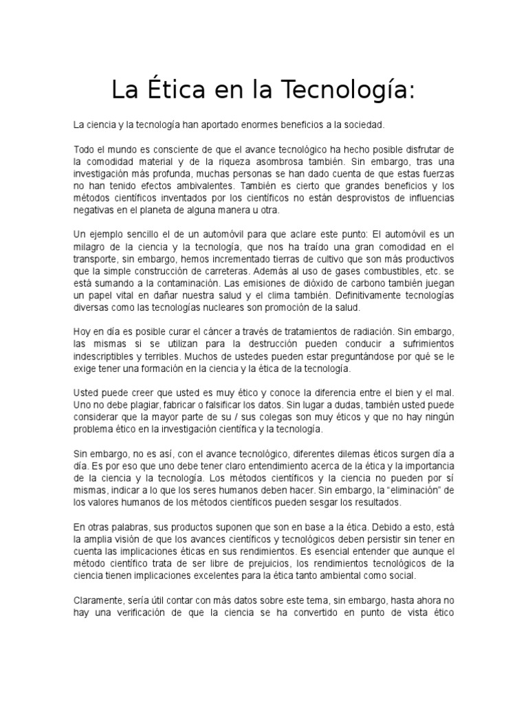 La Ética en La Tecnología | Método científico | Tecnología