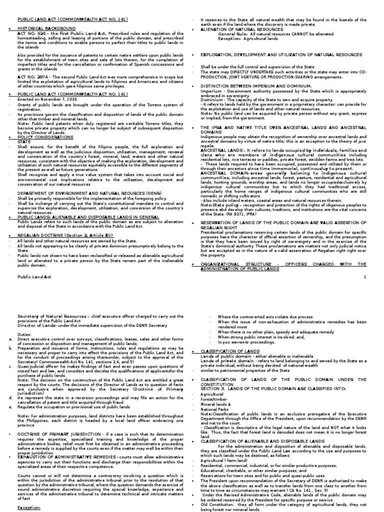 Public Land Act Reviewer | PDF | Patent | Ownership
