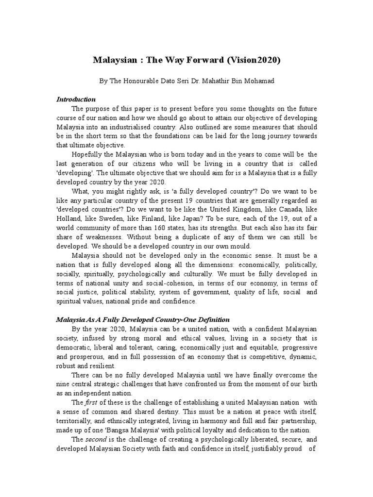 Malaysia's Vision 2020: Path to Development | PDF | Malaysia | Value ...