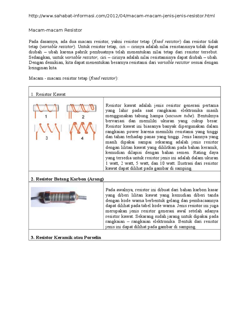 Macam-Macam Atau Jenis-Jenis Resistor | PDF