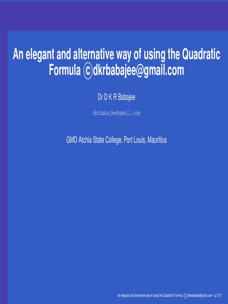 Alternative Quadratic Formula | Download Free PDF | Quadratic Equation ...
