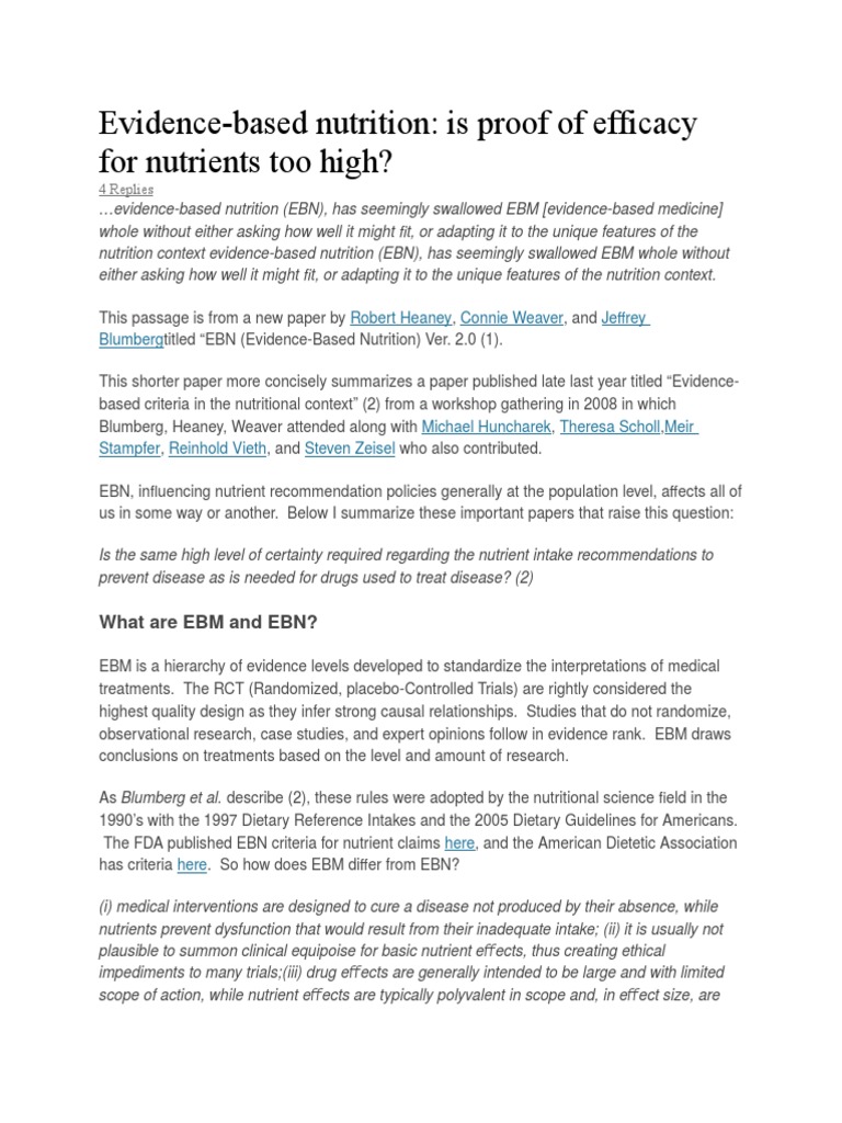 Evidence-Based Nutrition: Is Proof of Efficacy For Nutrients Too High ...