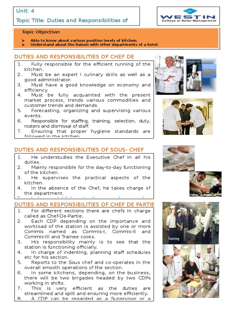 Topic 12 (Duties and Responsibilities of Kitchen Staff) | PDF | Chef ...
