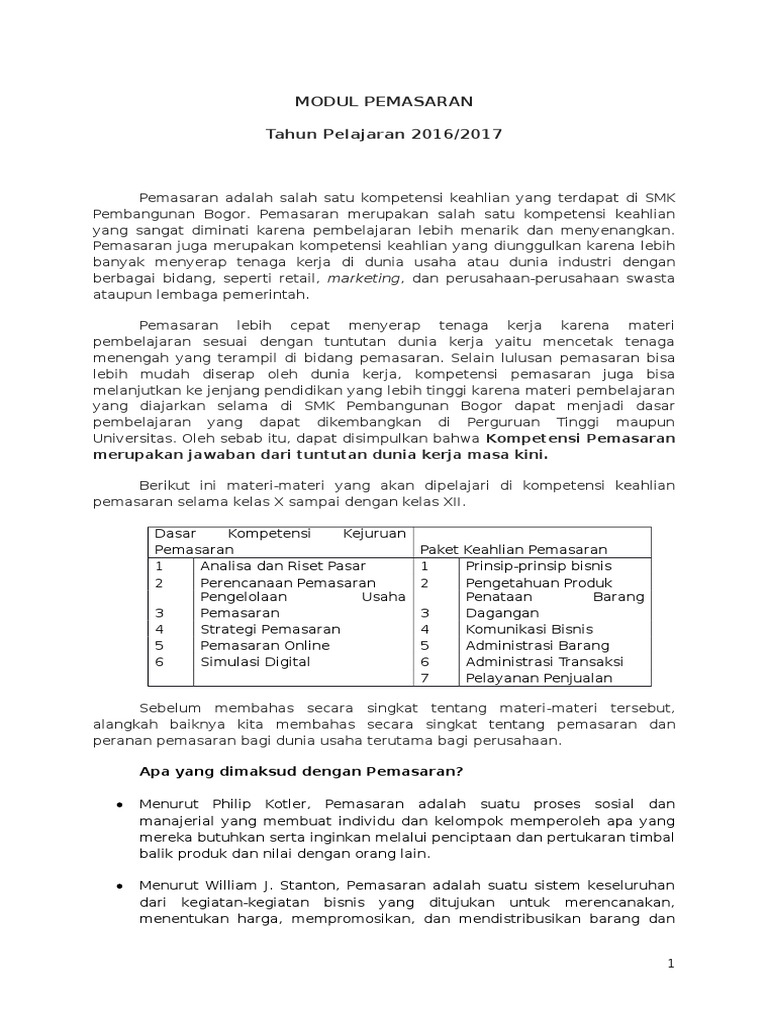 Modul Pemasaran | PDF