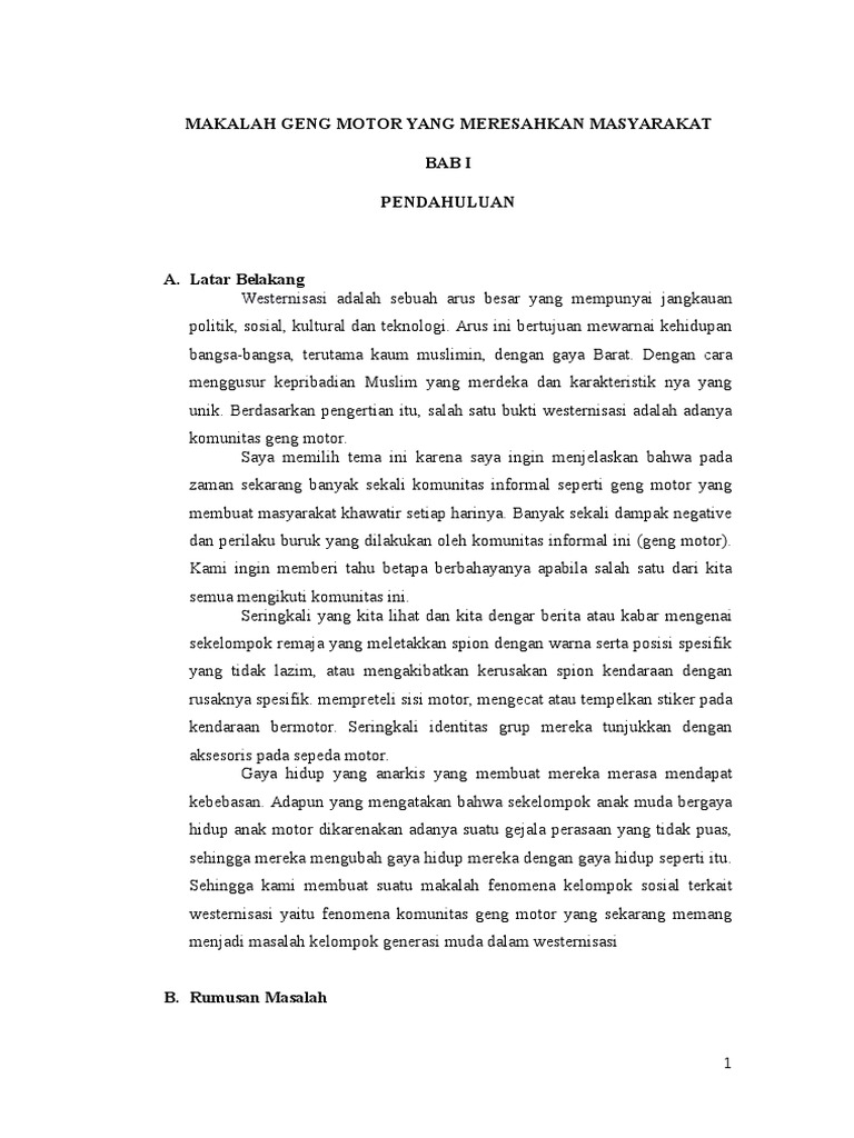 Makalah Geng Motor Yang Meresahkan Masyarakat | PDF
