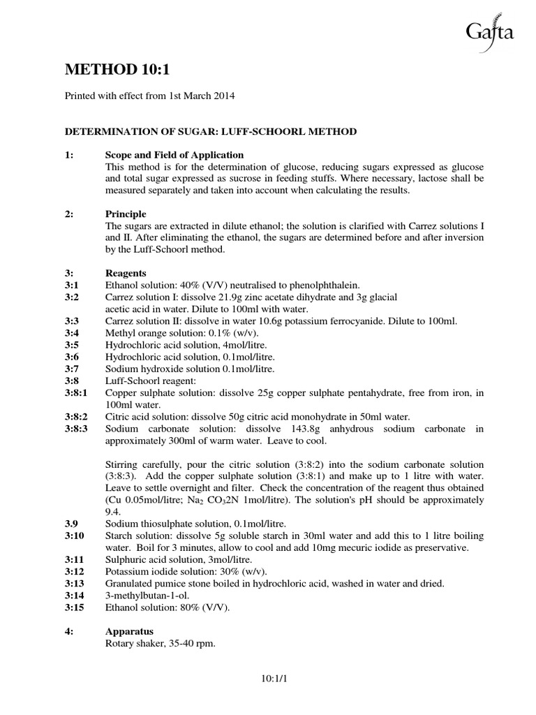 Luff Schoorl Method | PDF | Titration | Chemistry