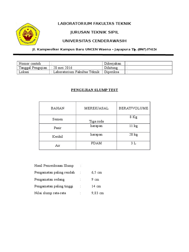 Hasil Pengujian Slump Test Beton | PDF