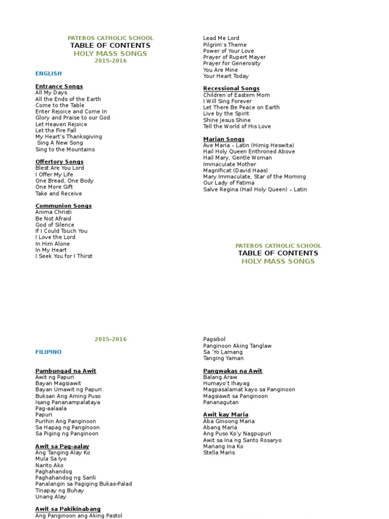 Table of Contents 3mass Songs | PDF | Fruit Of The Holy Spirit ...