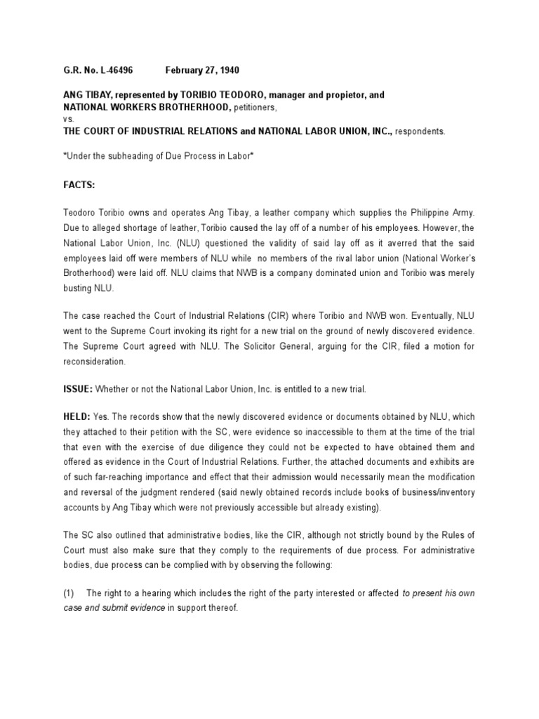 Ang Tibay v. CIR 1940 Digest | PDF | Evidence | Judgment (Law)