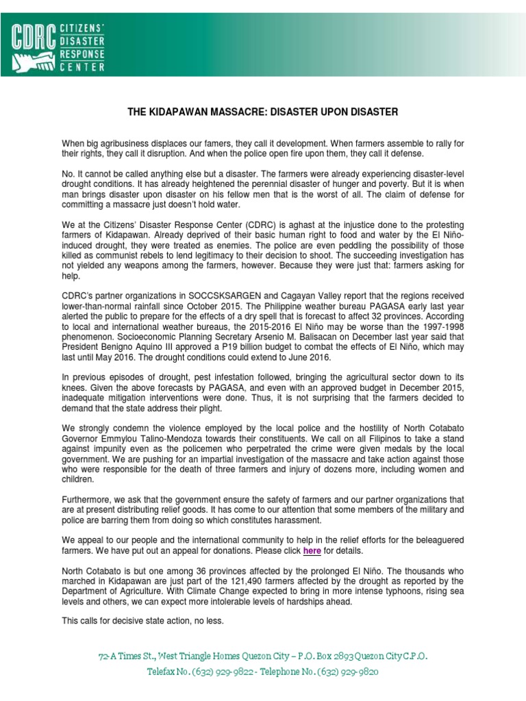 Kidapawan Massacre: Farmers' Rights Crisis | PDF | Drought ...