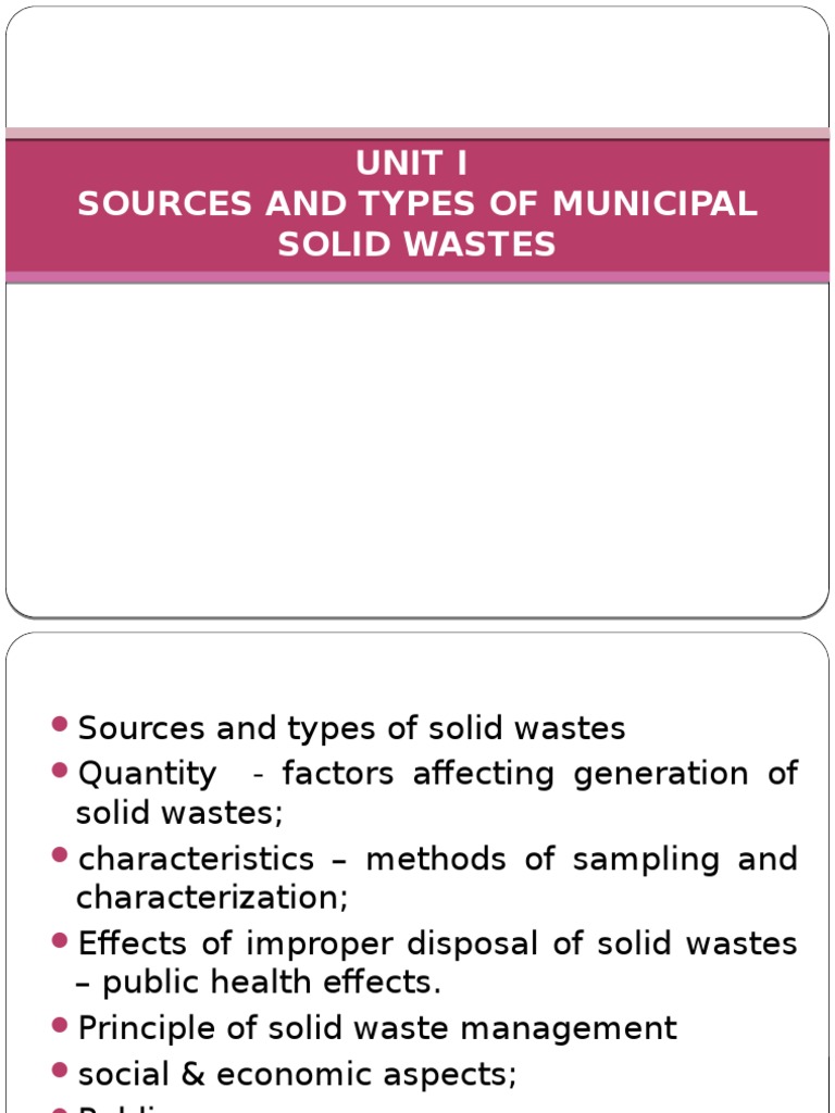 Unit I Sources and Types of Municipal Solid Wastes | PDF | Municipal ...
