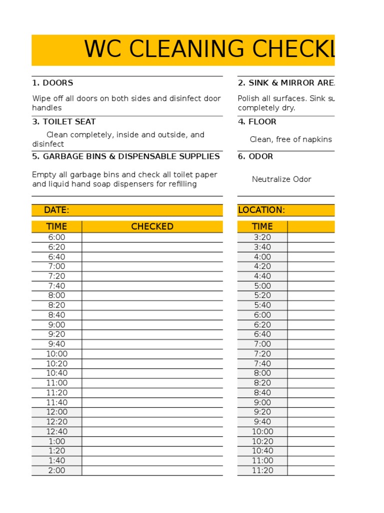 WC Cleaning Checklist | PDF | Plumbing | Tools