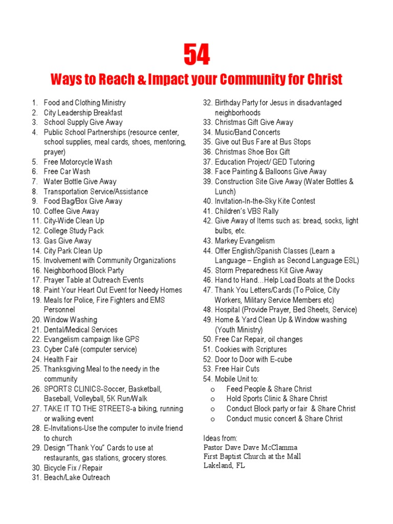 54 Ways Church Impact Community | PDF | Meal | Foods