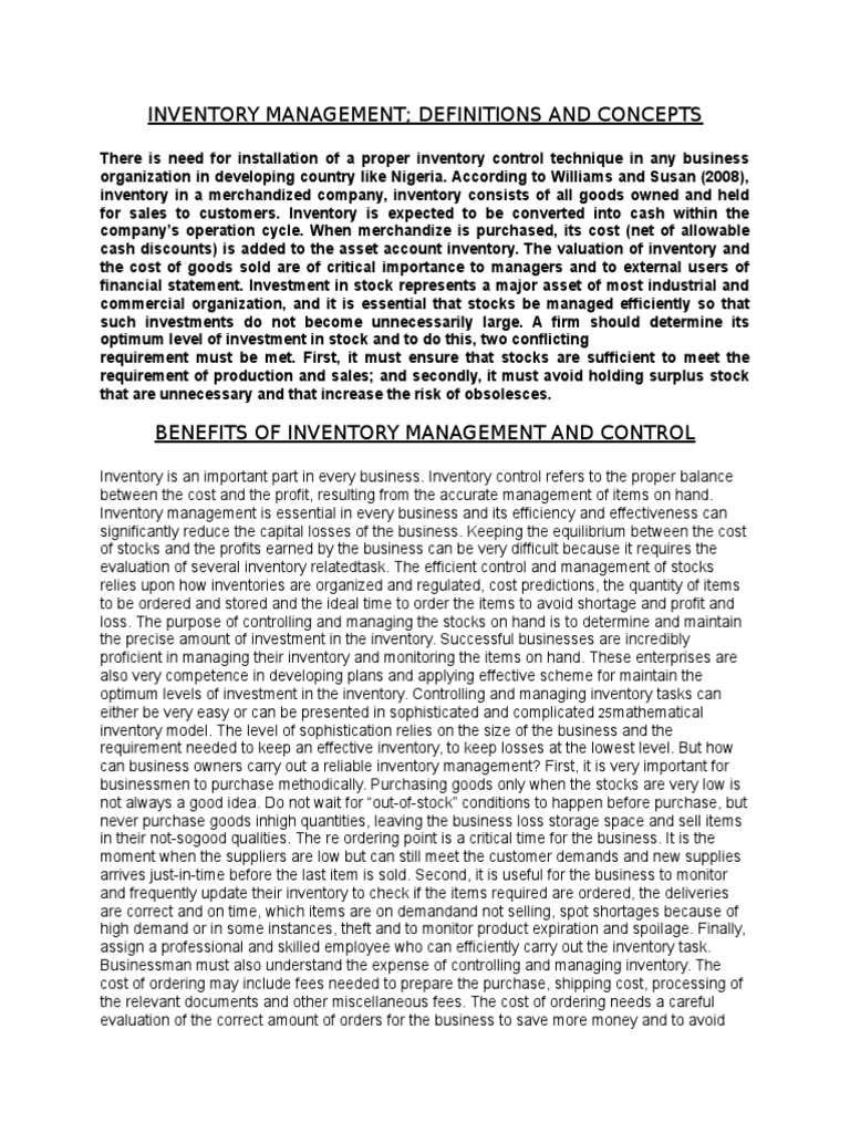 Inventory Management Definitions and Concepts | PDF | Inventory | Stocks