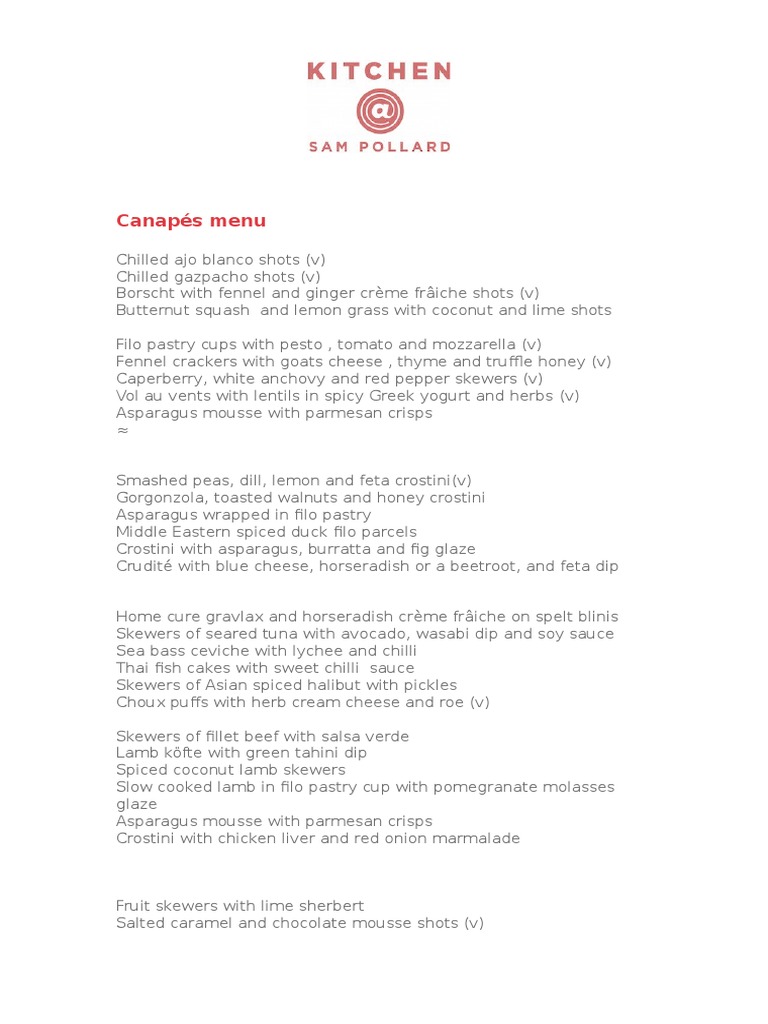 Gourmet Canapés Menu Options | PDF