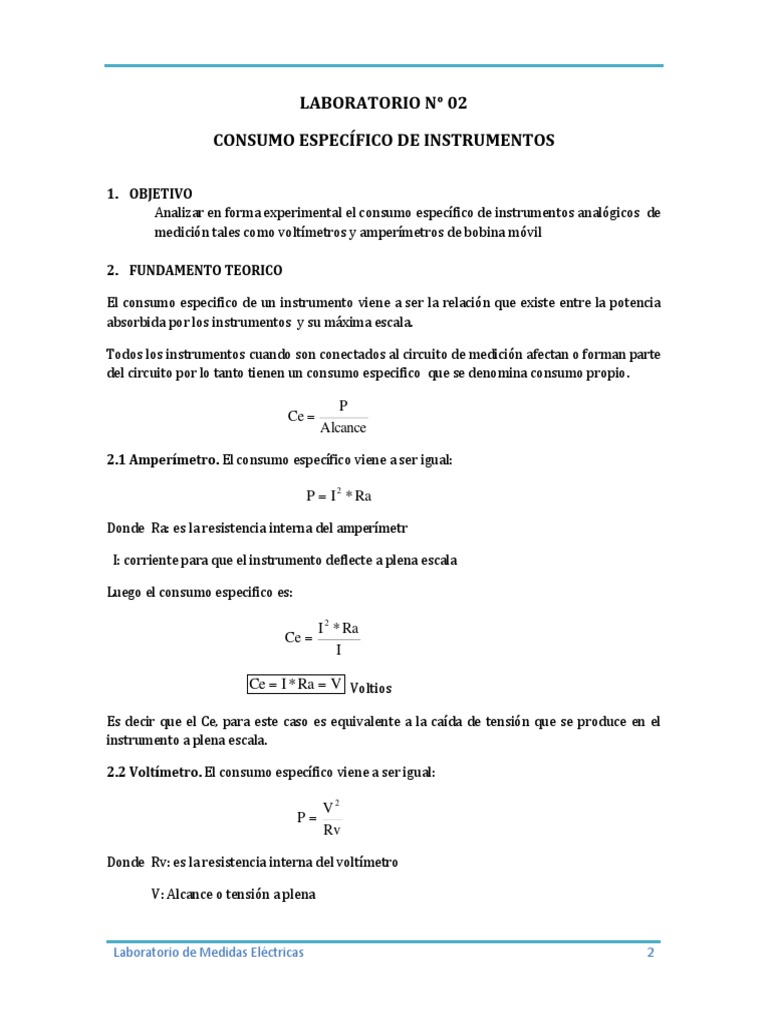 Consumo Especifico de Instrumentos | PDF | Corriente eléctrica ...