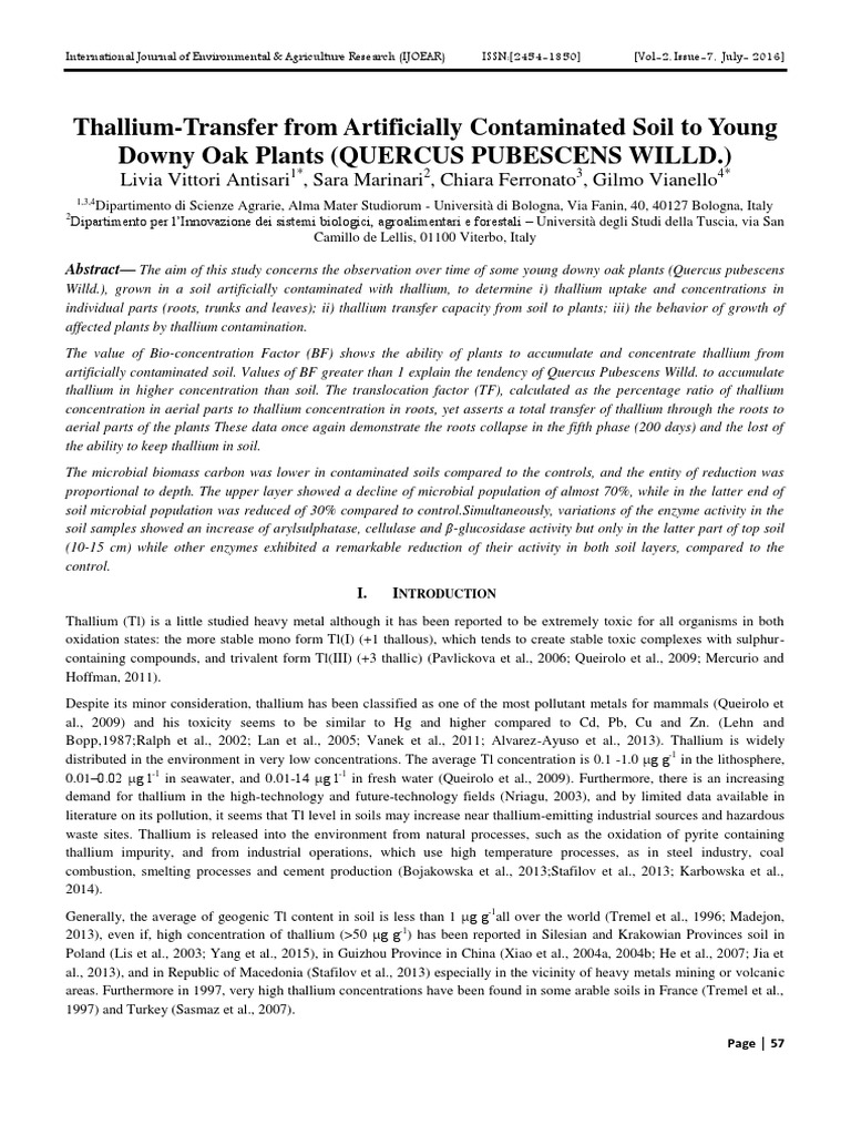 Agriculture Journal Thallium-Transfer From Artificially Contaminated ...