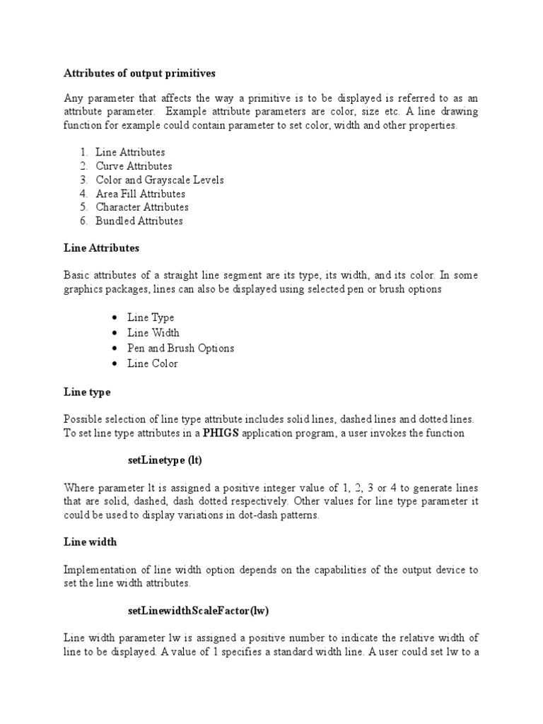 Attributes Of Output Primitives Pdf Typefaces Parameter Computer Programming