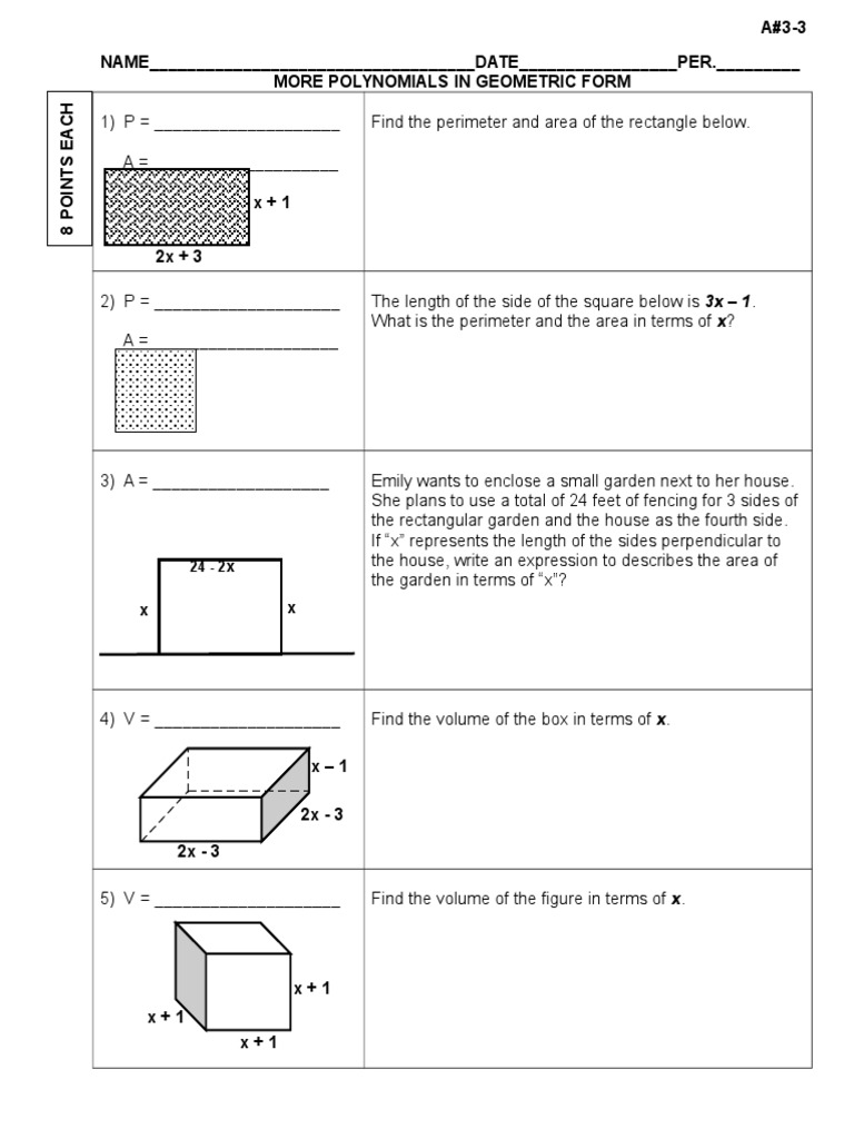 A# 3-3 More Polynomials in Geometric Form | PDF | Area | Rectangle