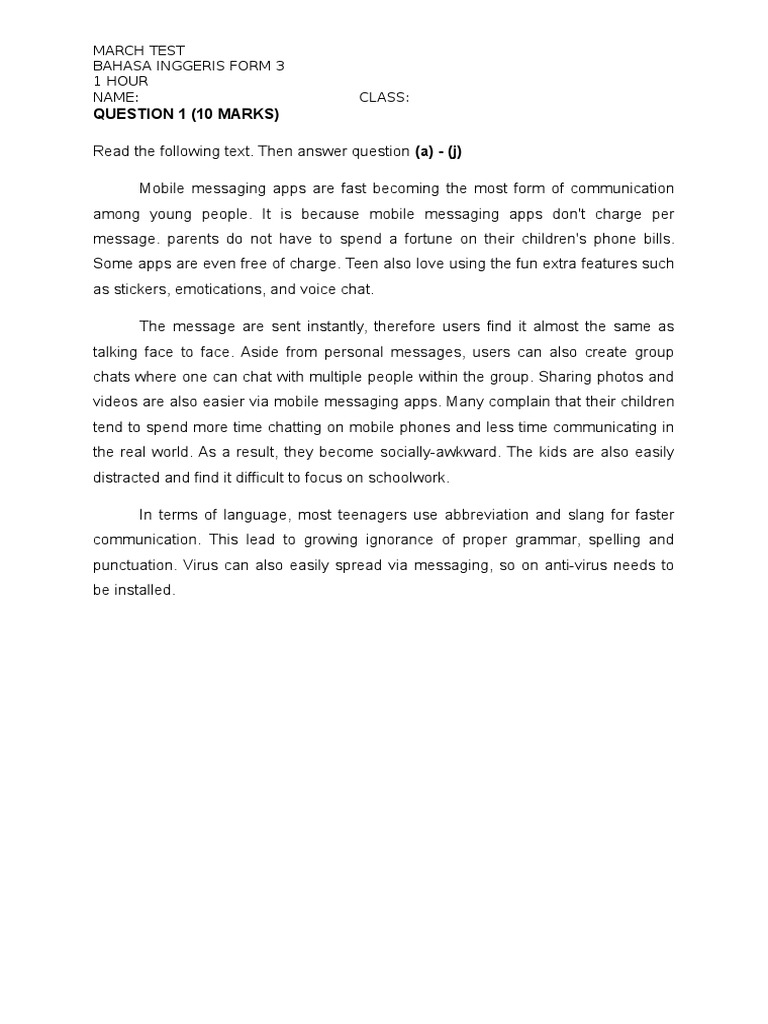 Bi Form 3 March Test 2016 | PDF | Butterfly | Instant Messaging