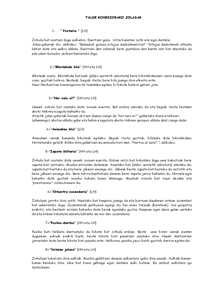 Talde Kohesiorako Jolasak | PDF