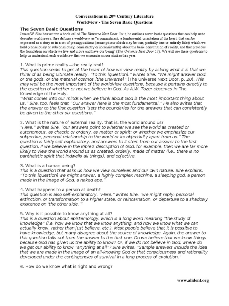 Worldview Seven Questions | PDF | World View | God