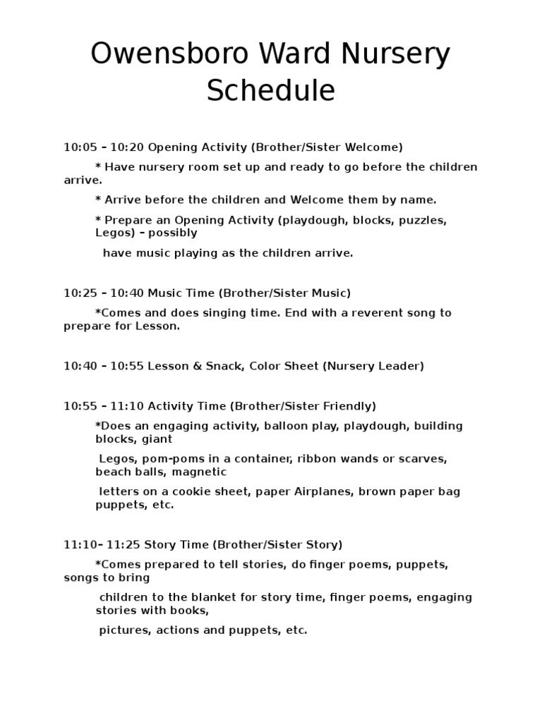 Owensboro Ward Nursery Schedule | PDF