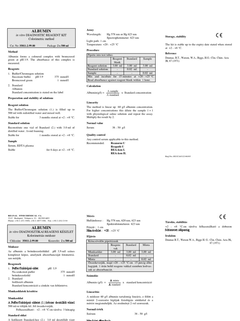 Albumin: Colorimetric Method | PDF
