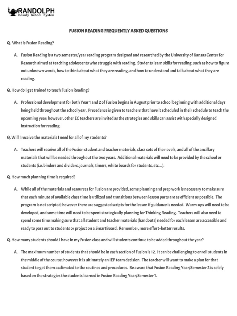 Fusion Reading Frequently Asked Questions | PDF | Individualized ...