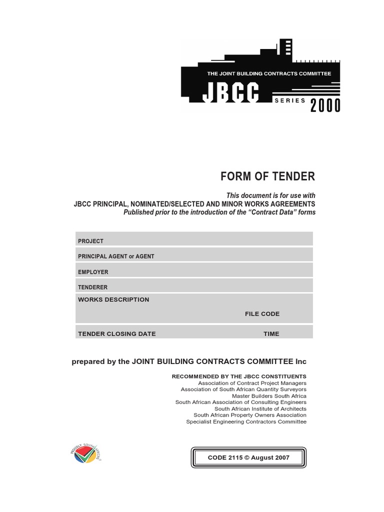 Form of Tender: JBCC Principal, Nominated/Selected and Minor Works ...