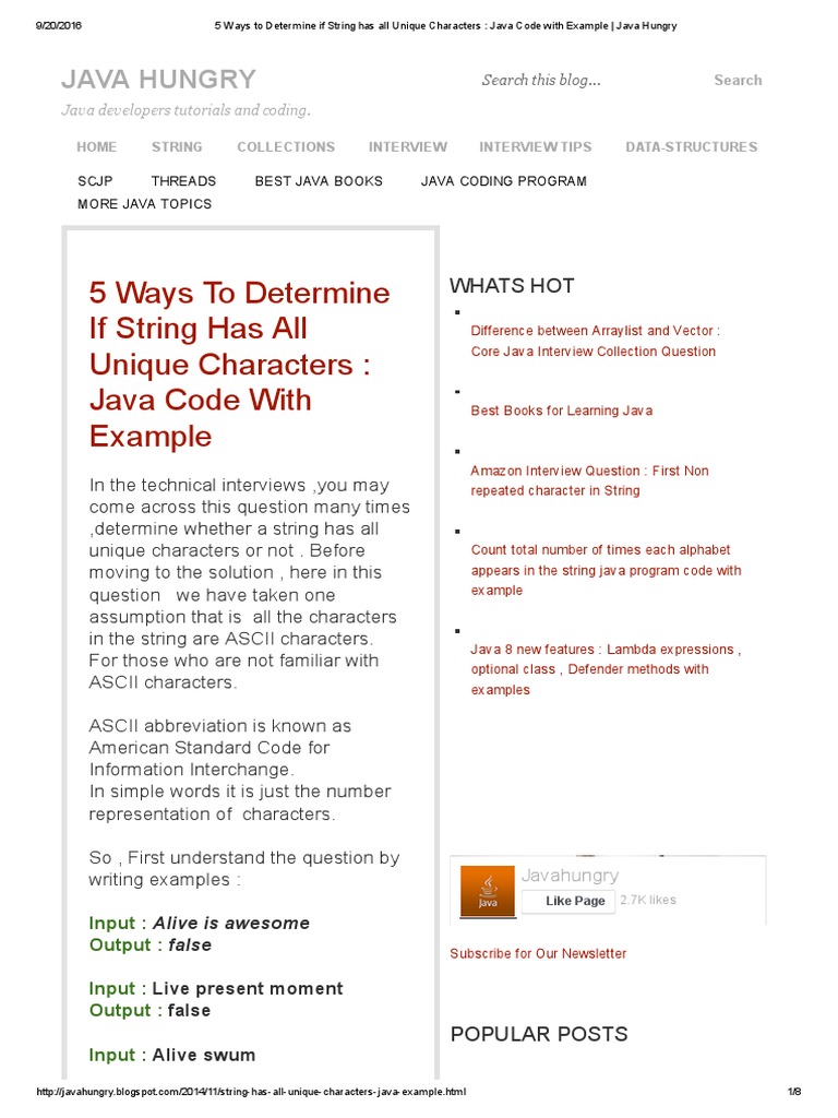 5 Ways To Determine If String Has All Unique Characters - Java Code With Example - Java Hungry11 ...