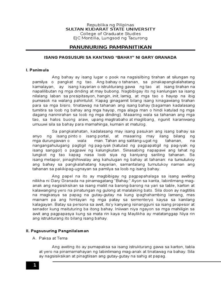 Bahay-Isang Pagsusuri | PDF
