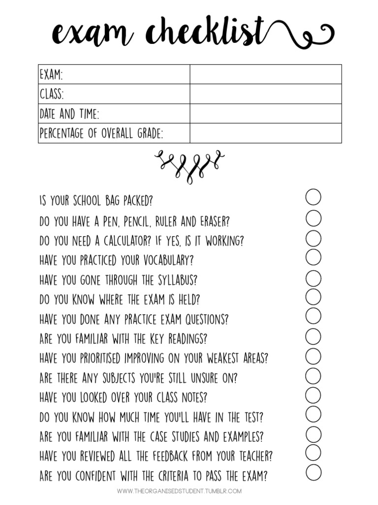 Exam Checklist PDF | PDF