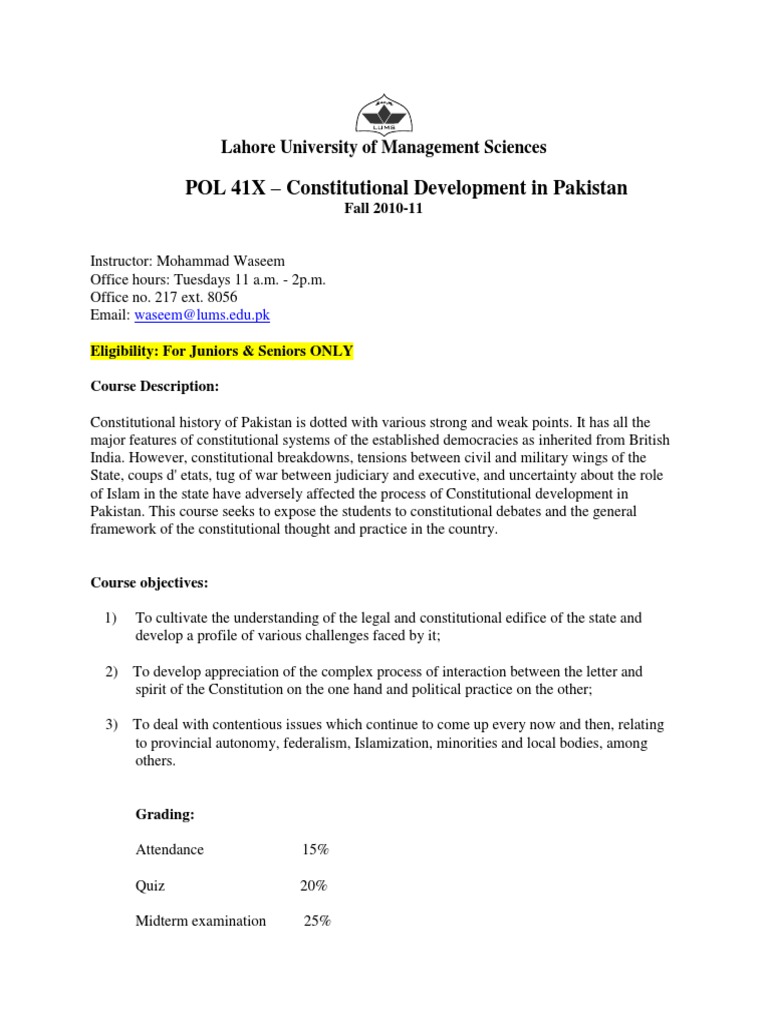 POL 41X - Constitutional Development in Pakistan | PDF | Pakistan ...