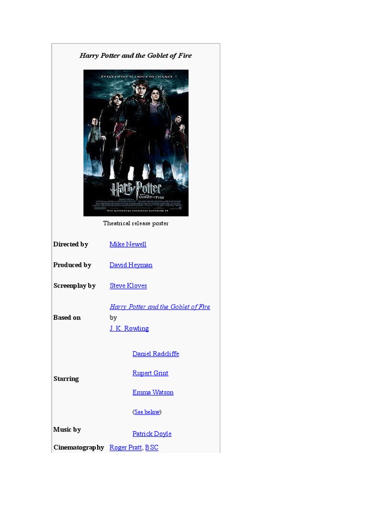 Harry Potter and The Goblet of Fire | PDF | Harry Potter | Warner Bros ...
