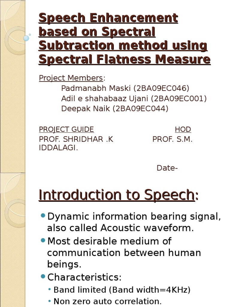 Speech Enhancement Using Spectral Subtraction Based On Sfm1 Pdf Spectral Density Signal