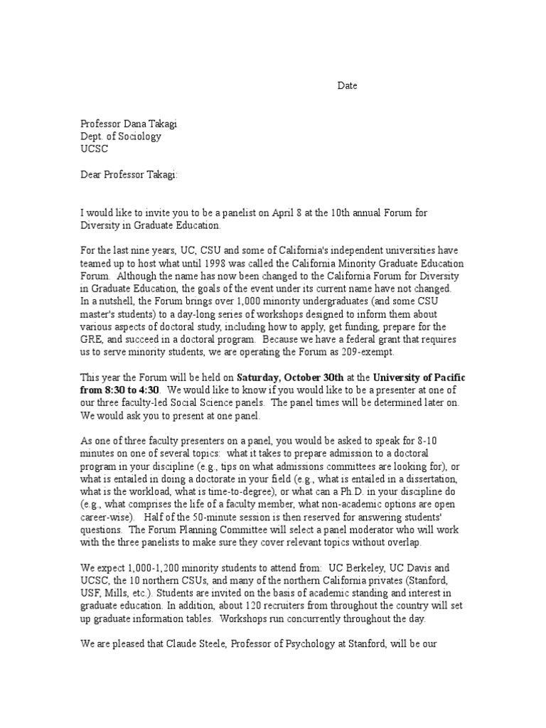 Panelist Invitation Letter | PDF | Doctor Of Philosophy | University Of ...
