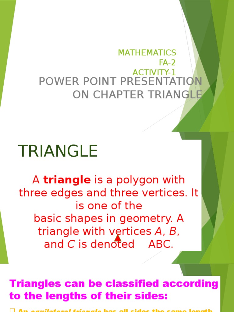 Power Point Presentation On Chapter Triangle: Mathematics FA-2 Activity ...