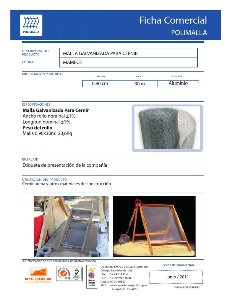 Malla Galvanizada para Cernir Arena | PDF