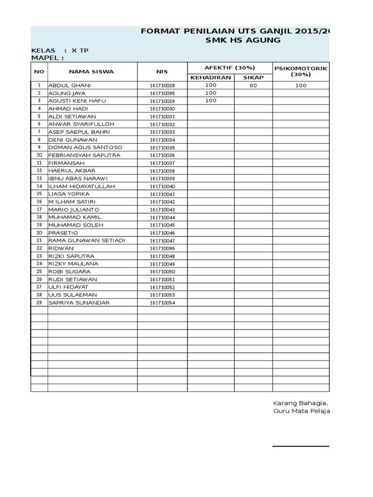 Format Nilai Uts | PDF