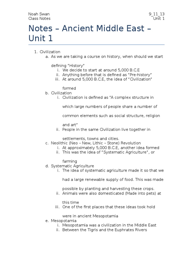Ancient Middle East Civilization Notes | PDF | Mesopotamia | Ancient Egypt