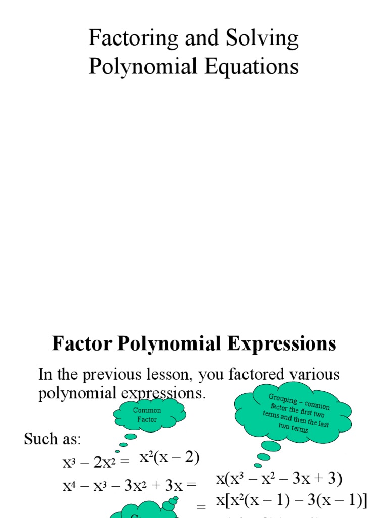 6.4-Factoring and Solving Polynomial Equations | PDF | Factorization ...