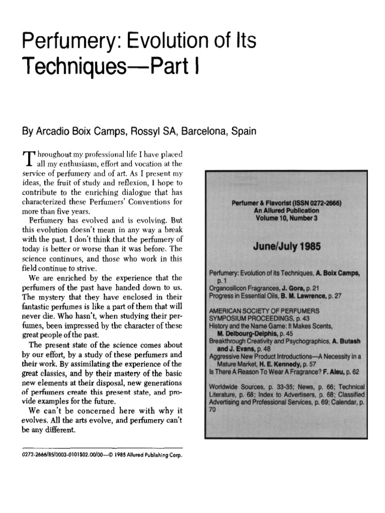 Perfumery - Evolution of Its Techniques-Part I | PDF | Perfume | Perfumery