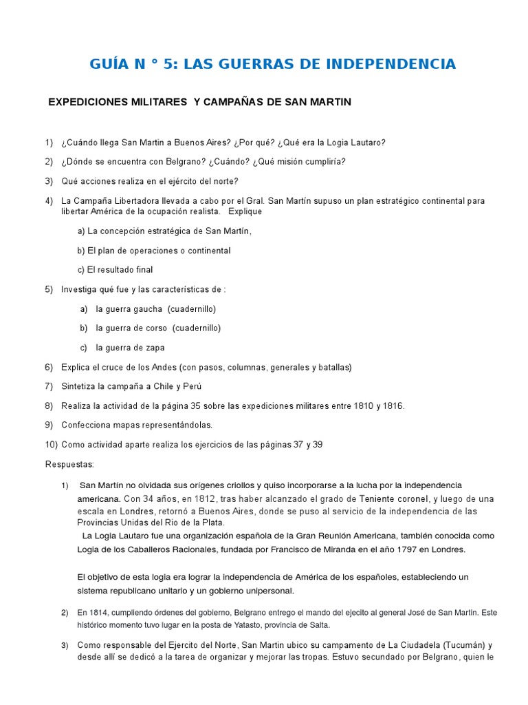 GUÍA N 5 Expediciones Militares de La Independencia | PDF | Guerra de ...