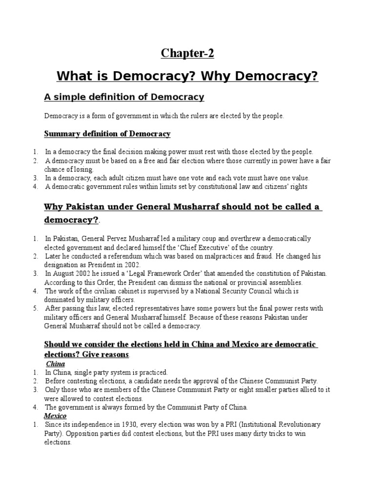 Notes Chapter2 What Is Democracy Why Democracy | PDF | Elections ...