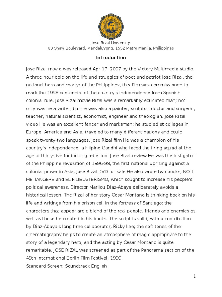 Jose Rizal Movie Captures Sacrifice of Philippine Hero | PDF | Philippines