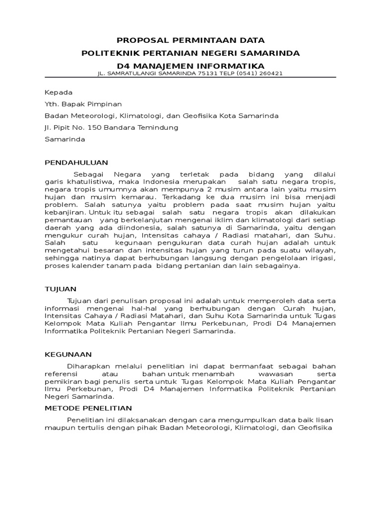 Proposal Permintaan Data Curah Hujan | PDF | Bisnis | Sains & Matematika