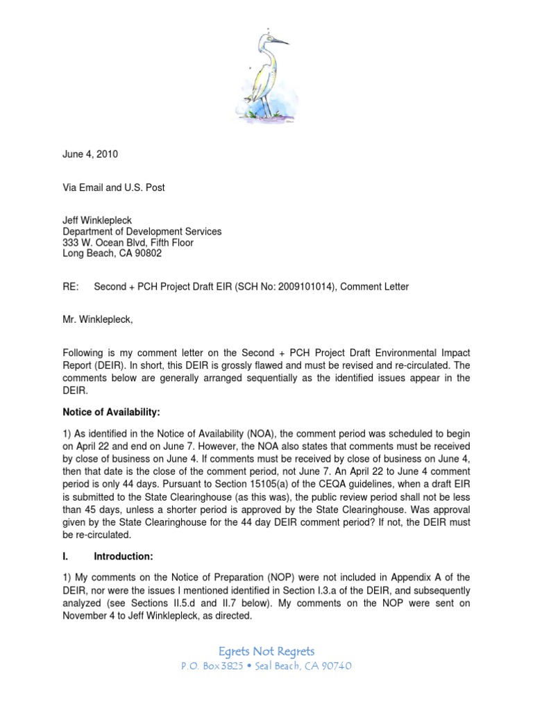 Second + PCH Comment Letter Draft EIR | PDF | Traffic | Nature